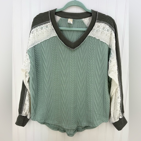 7th Ray | Tops | 7th Ray Textured Knit Sweater In Sage Green Boho Small ...